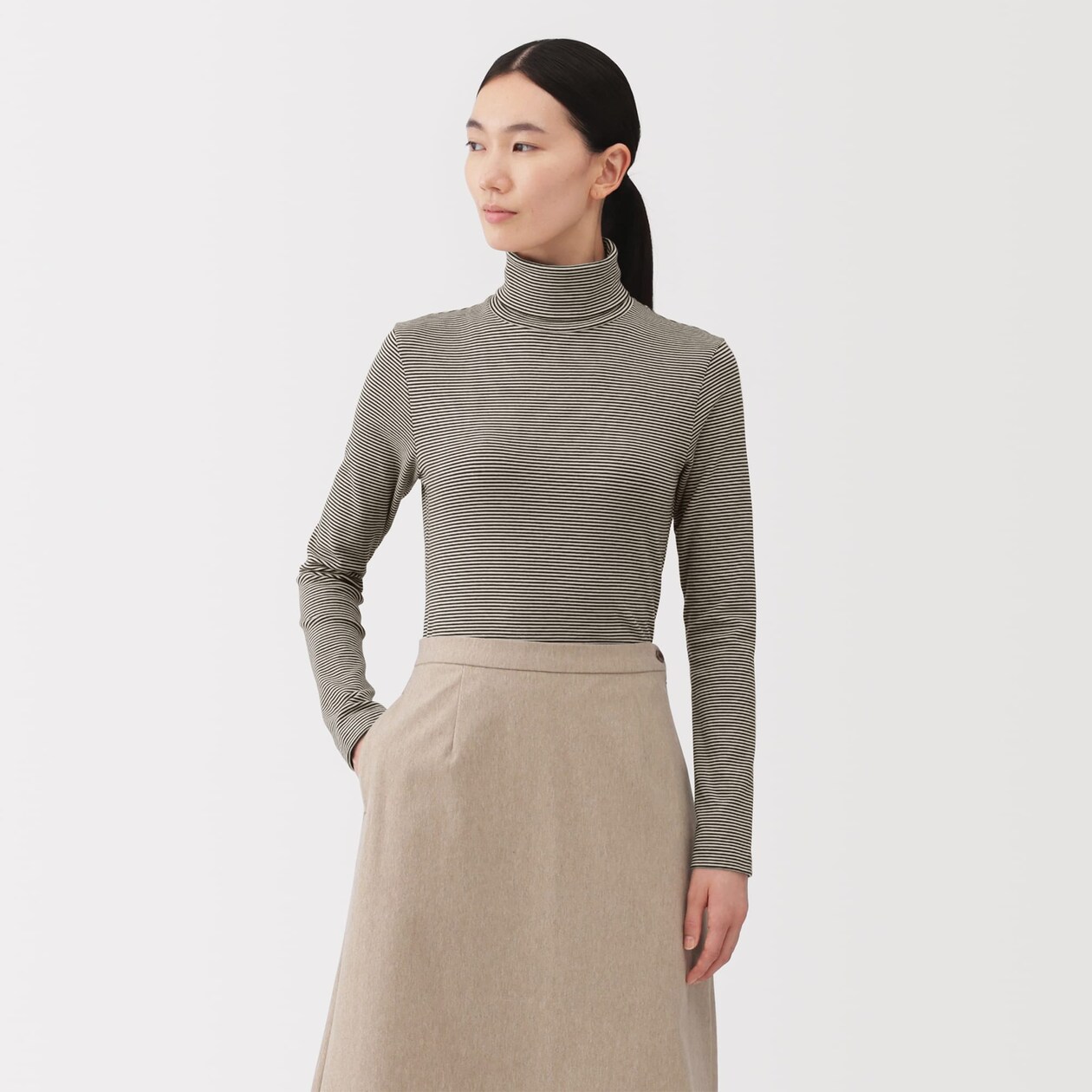 婦人 起毛フライス編みタートルネック長袖Tシャツ | 無印良品